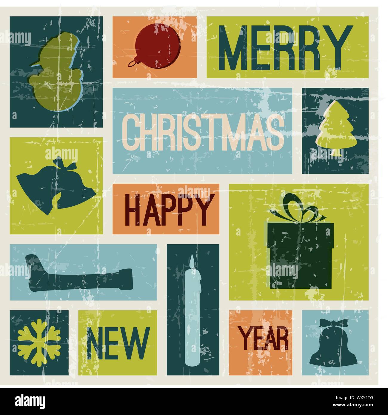 Vector Vintage vector christmas card with various seasonal shapes Stock ...