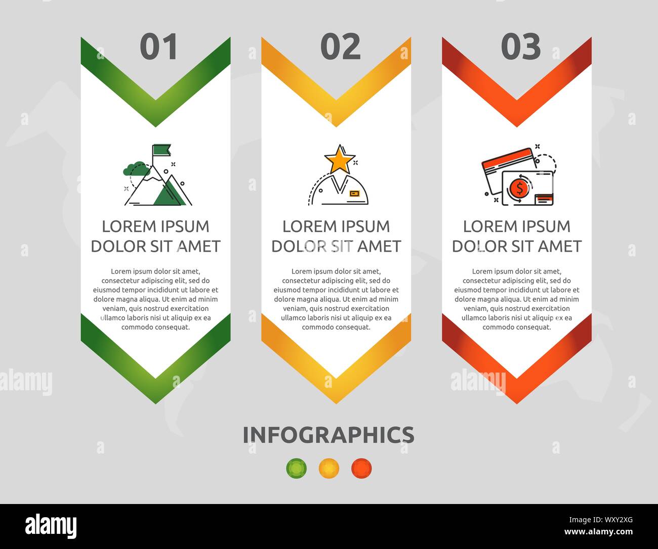 Vector modern 3D infographic template arrow for three diagrams, graph, presentation. Business ...