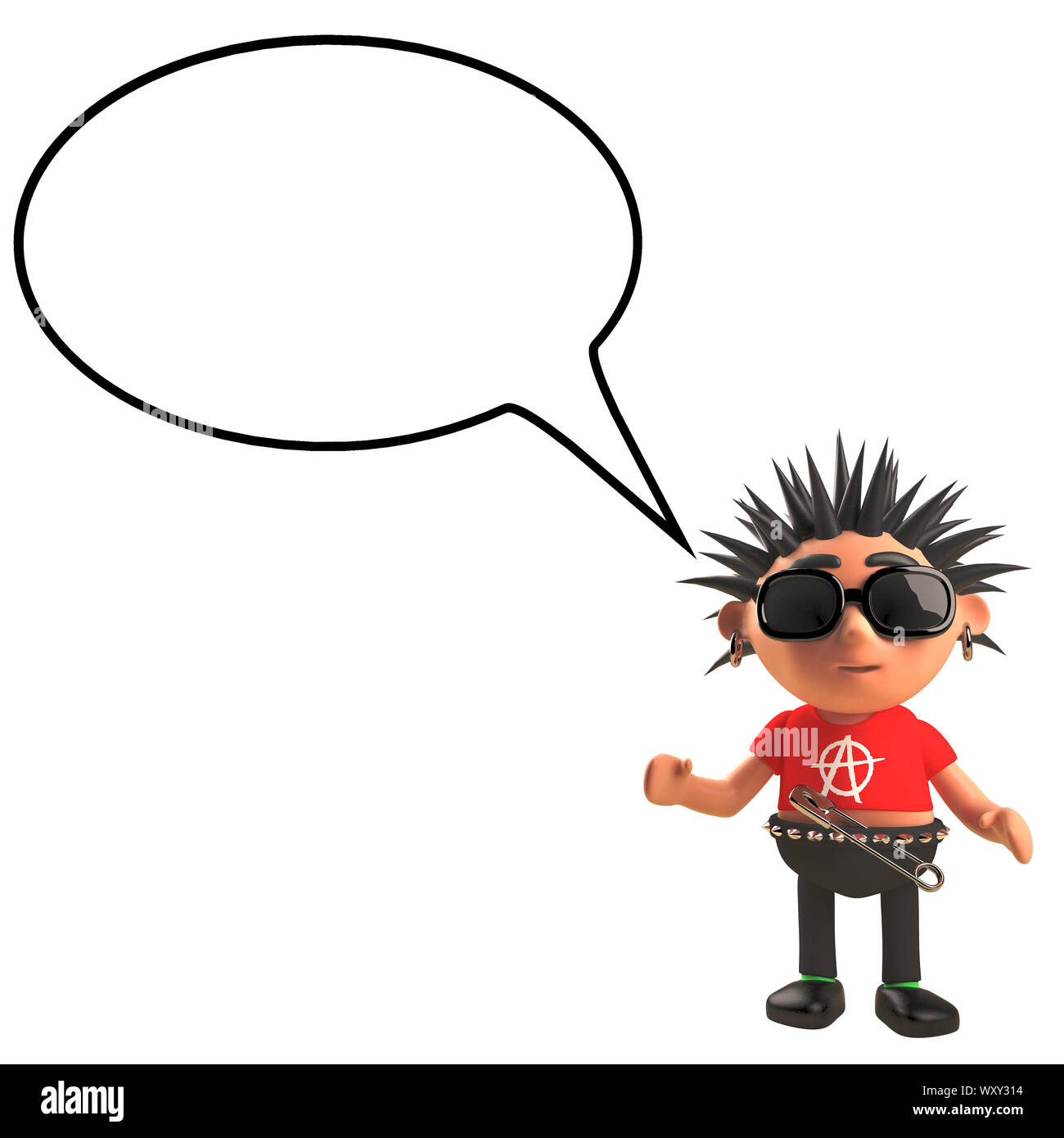 3d cartoon punk rocker character with a blank speech bubble, 3d ...