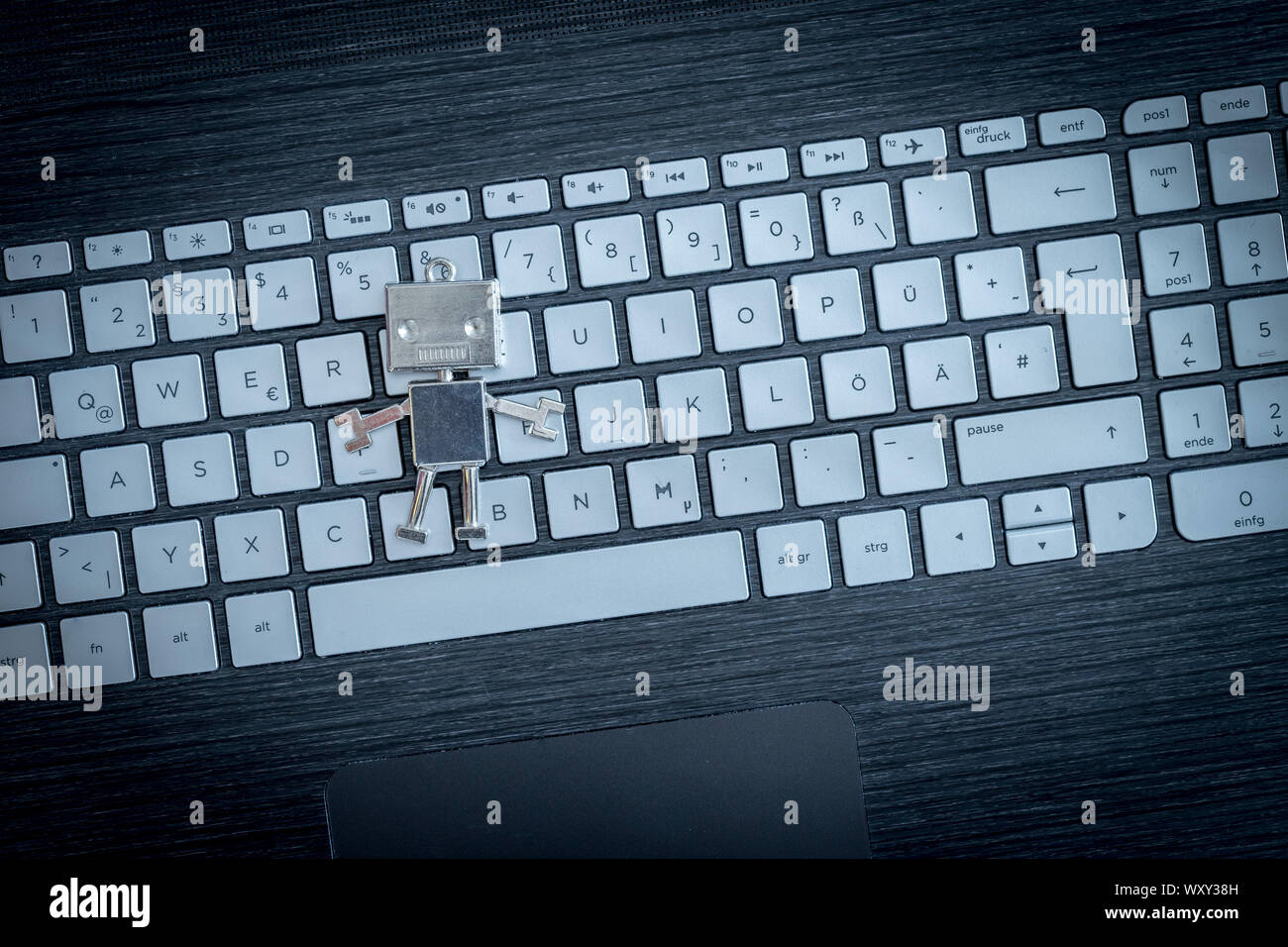 Symbol for a chatbot or social bot and algorithms, program code in the ...