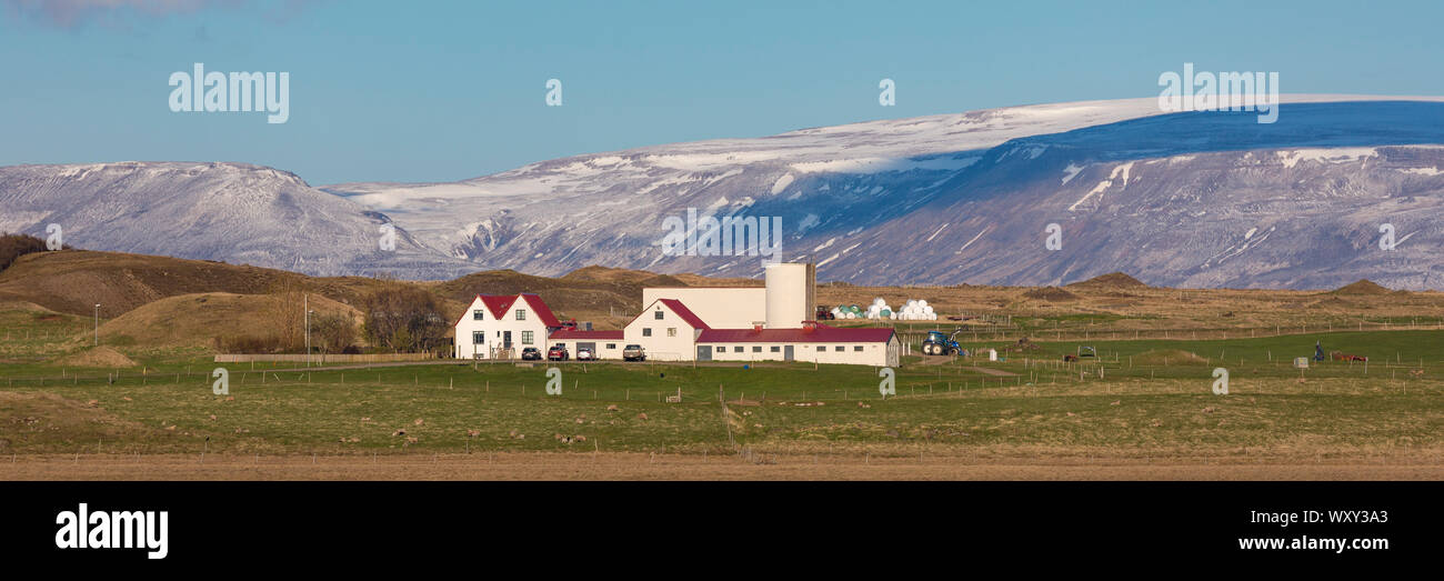 ICELAND - Farm buildings and fields panorama Stock Photo - Alamy