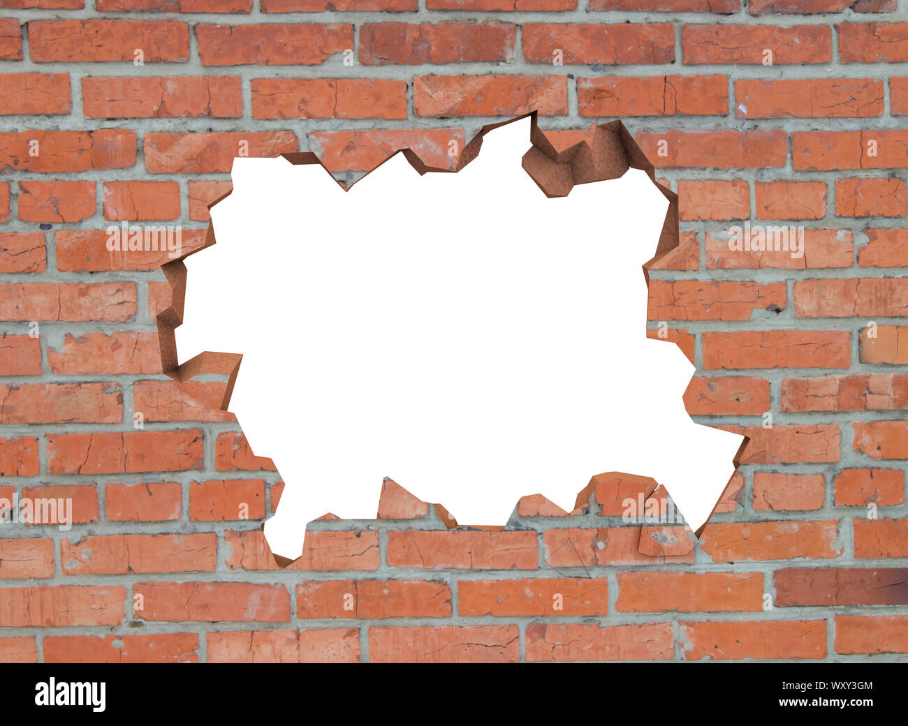 Destroyed brick wall. There is an isolated space for your photo or text ...