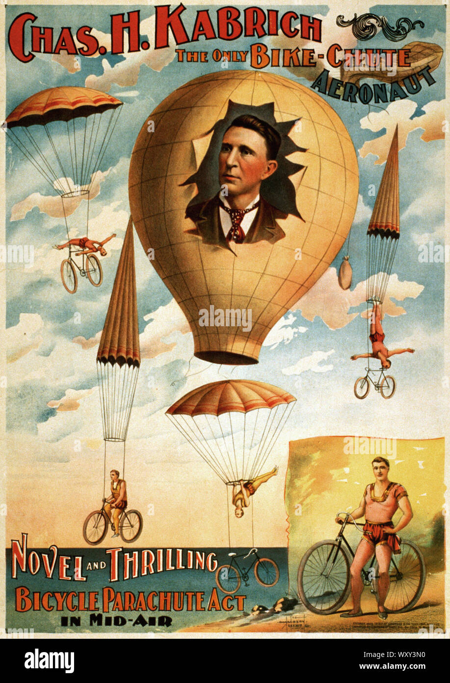 Chas H Kabrich the only Bike Chute Aeronaut Poster 1886 - Vintage ...