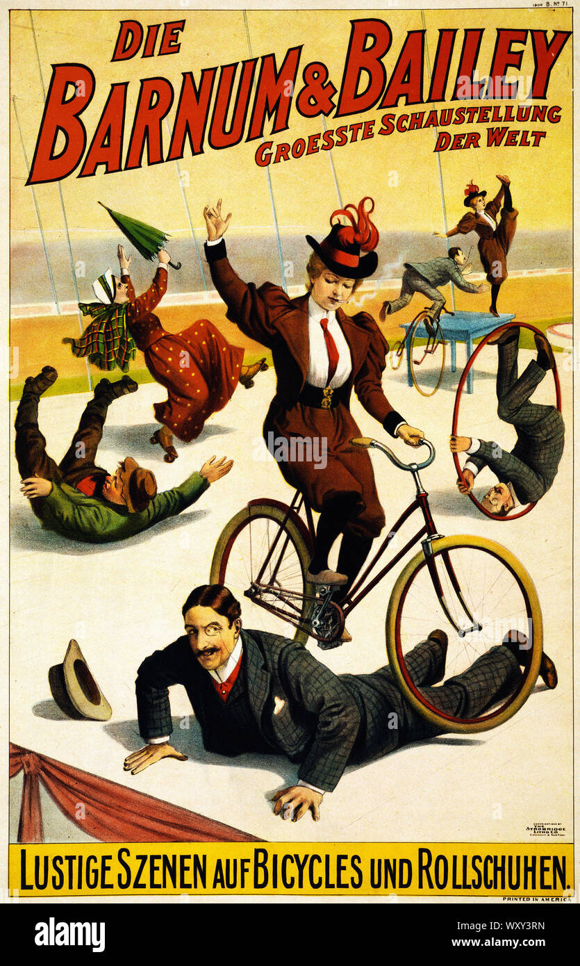 Funny Scenes on Bicycles and Skates Poster for Barnum Bailey Ca 1900 ...