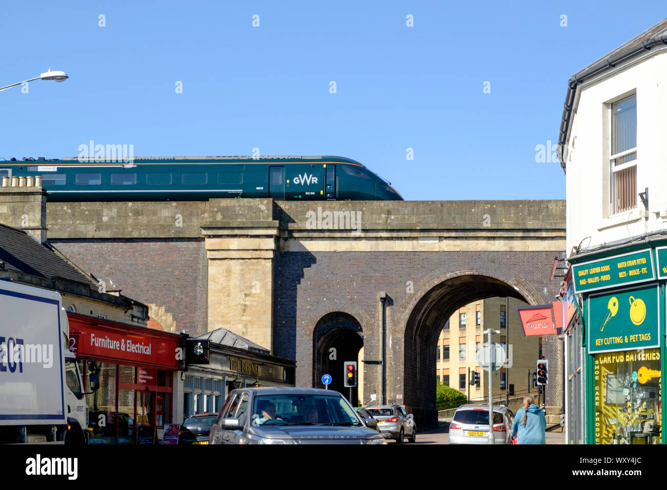 A GWR train passes over the Brunel designed railway viaduct in ...