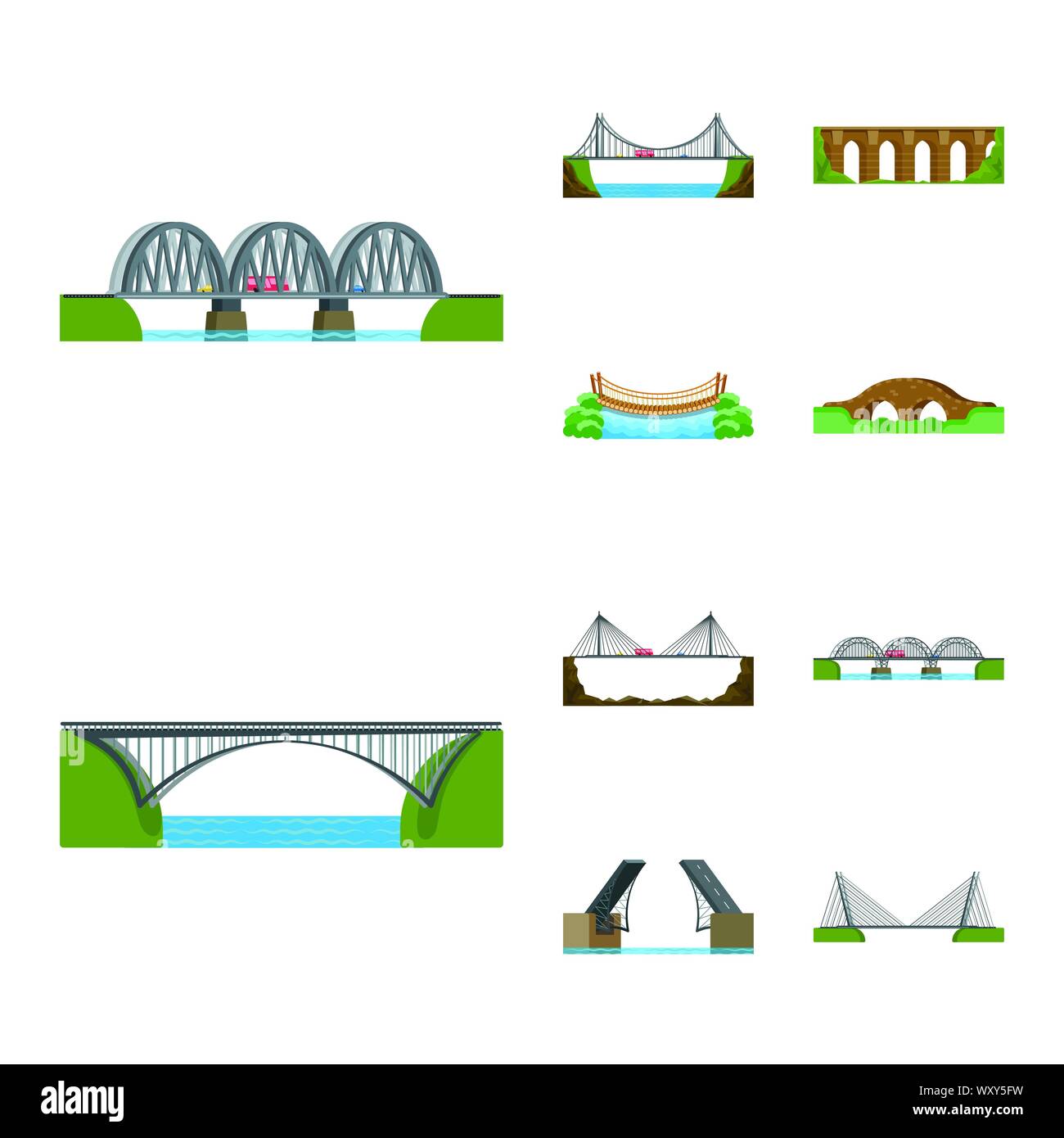 Vector illustration of bridgework and bridge icon. Set of bridgework ...