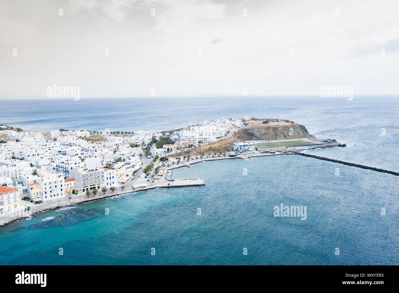 Aerial view of Tinos' port during a cloudy day Stock Photo - Alamy