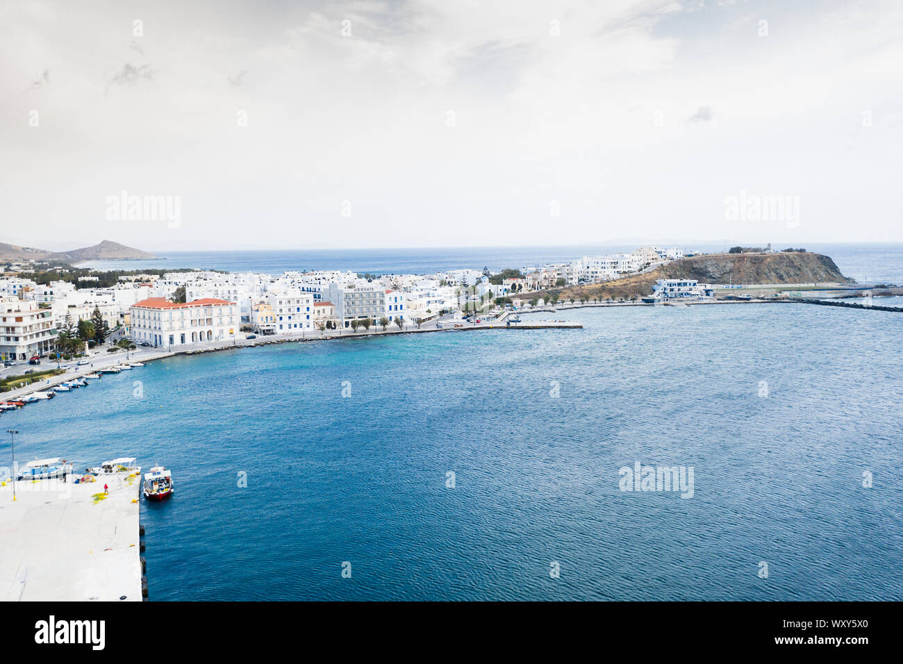 Aerial view of Tinos' port during a cloudy day Stock Photo - Alamy