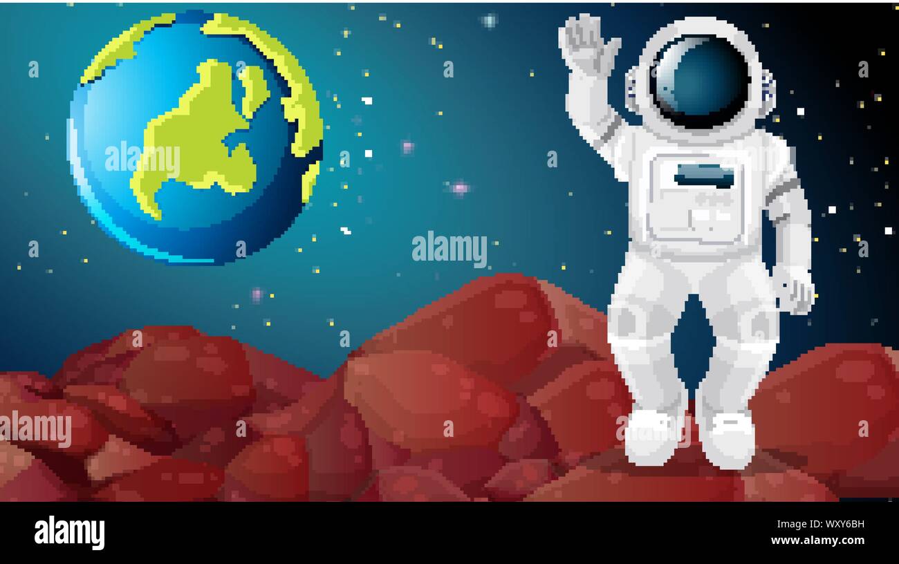Astronaut on alien planet scene illustration Stock Vector Image & Art ...