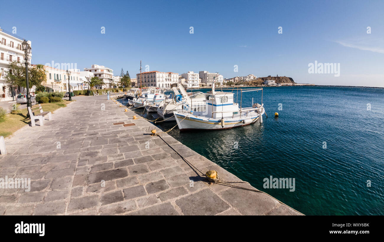 Fishing Boats Mooring in Tinos. Tinos Port. Greece Stock Photo - Alamy