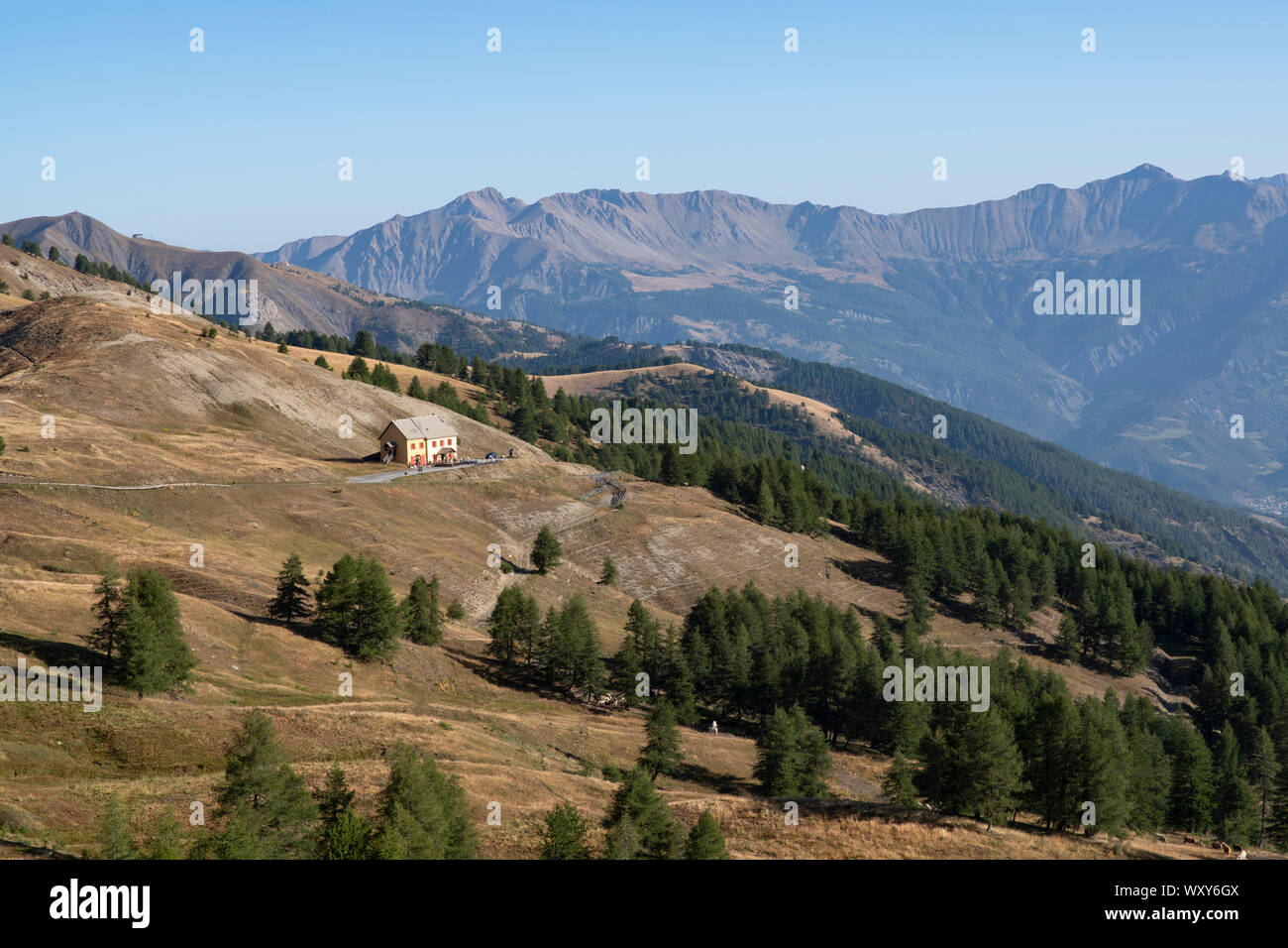 Mountain landscape with a refuge Stock Photo - Alamy