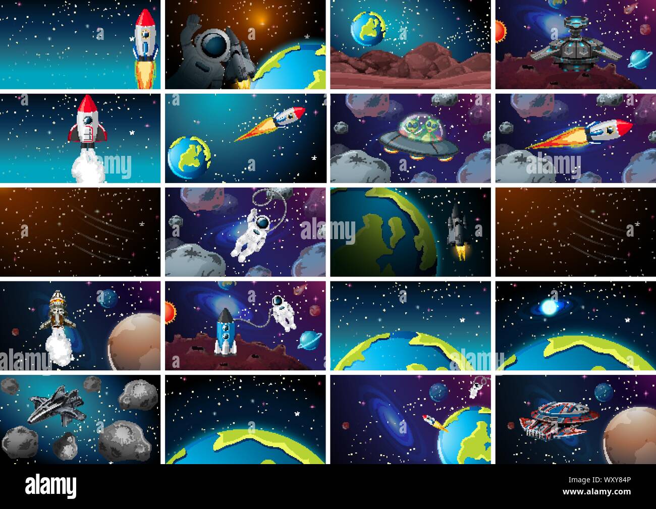 Huge space scene set illustration Stock Vector Image & Art - Alamy