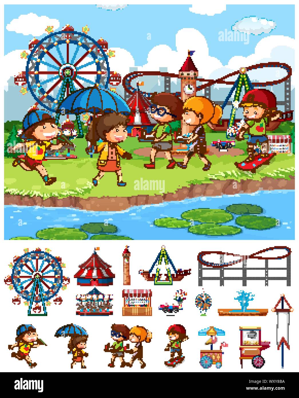 Scene background design with many kids at the circus illustration Stock ...