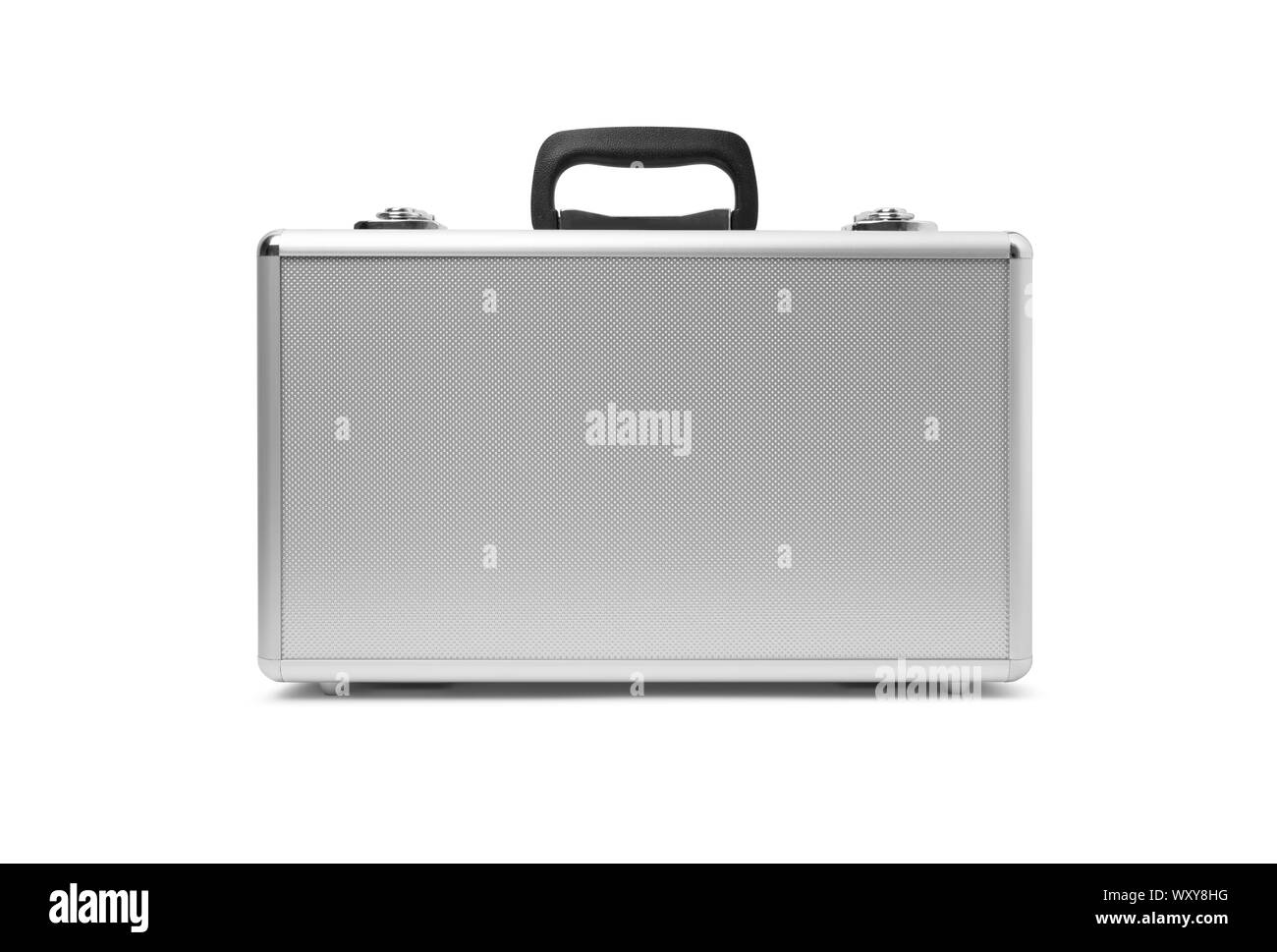 Metallic suitcase isolated on white background. With clipping path ...