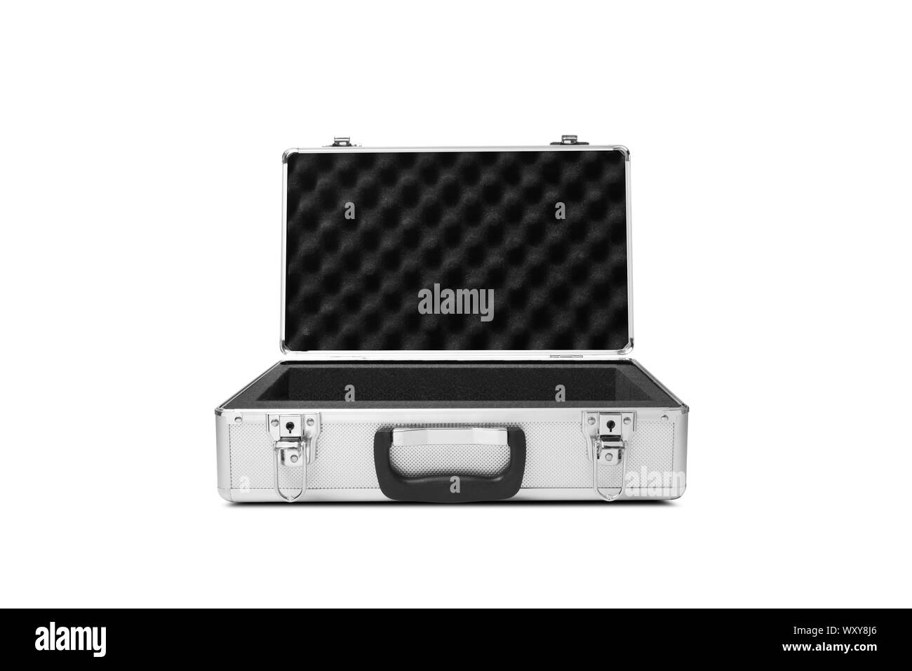 Metallic suitcase isolated on white background. With clipping path ...