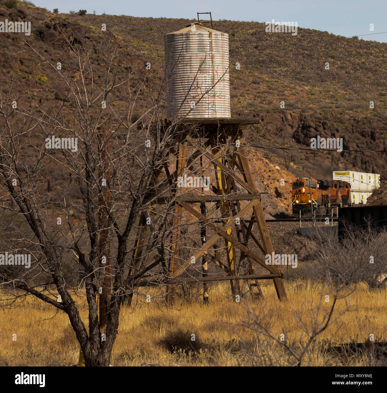 Water tower Route 66 train Stock Photo - Alamy