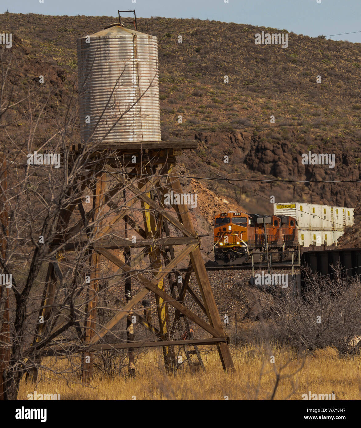 Water tower Route 66 train Stock Photo - Alamy