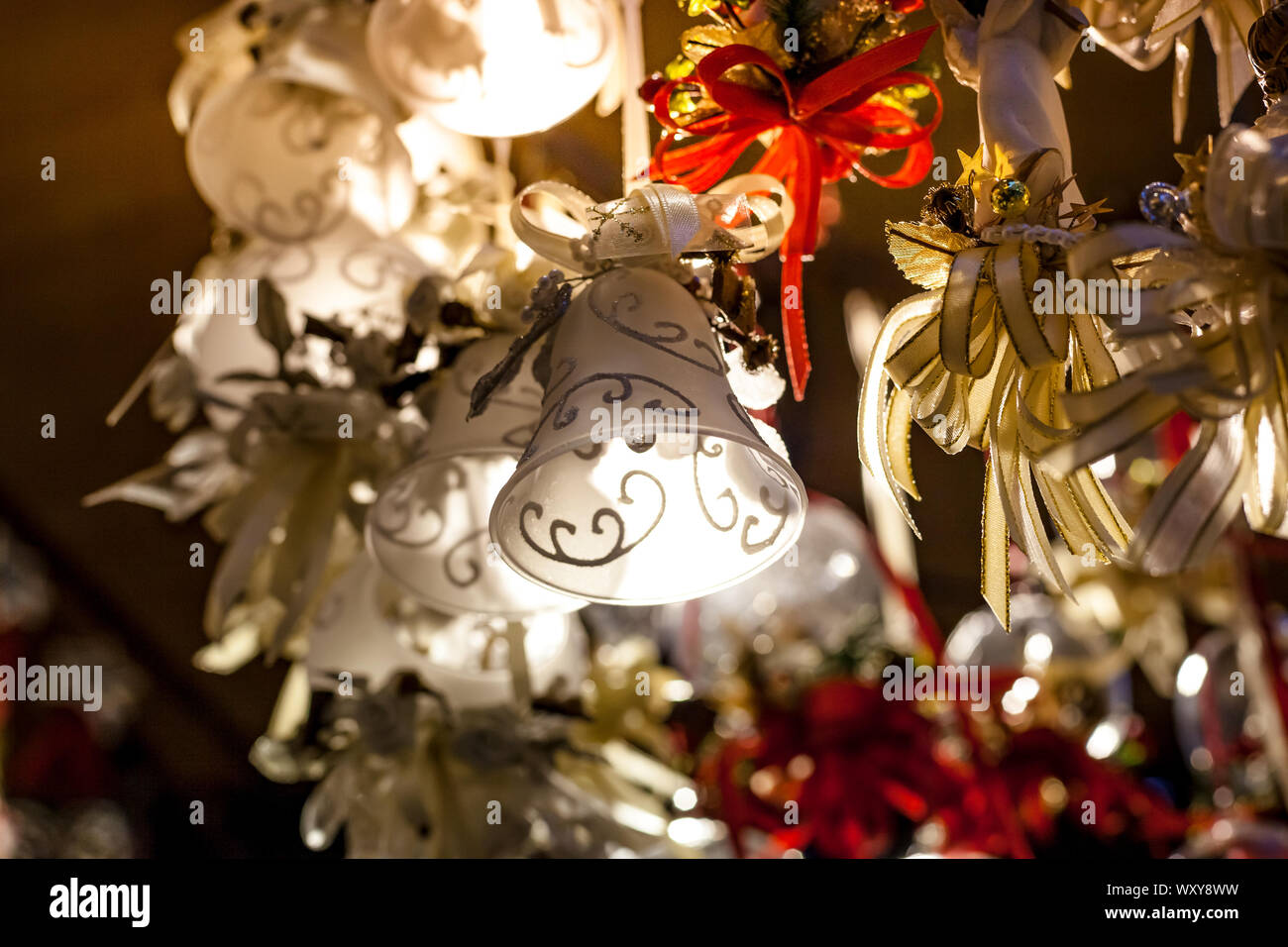 Christmas market in Germany, Europe. Beautiful Christmas holiday tree ...