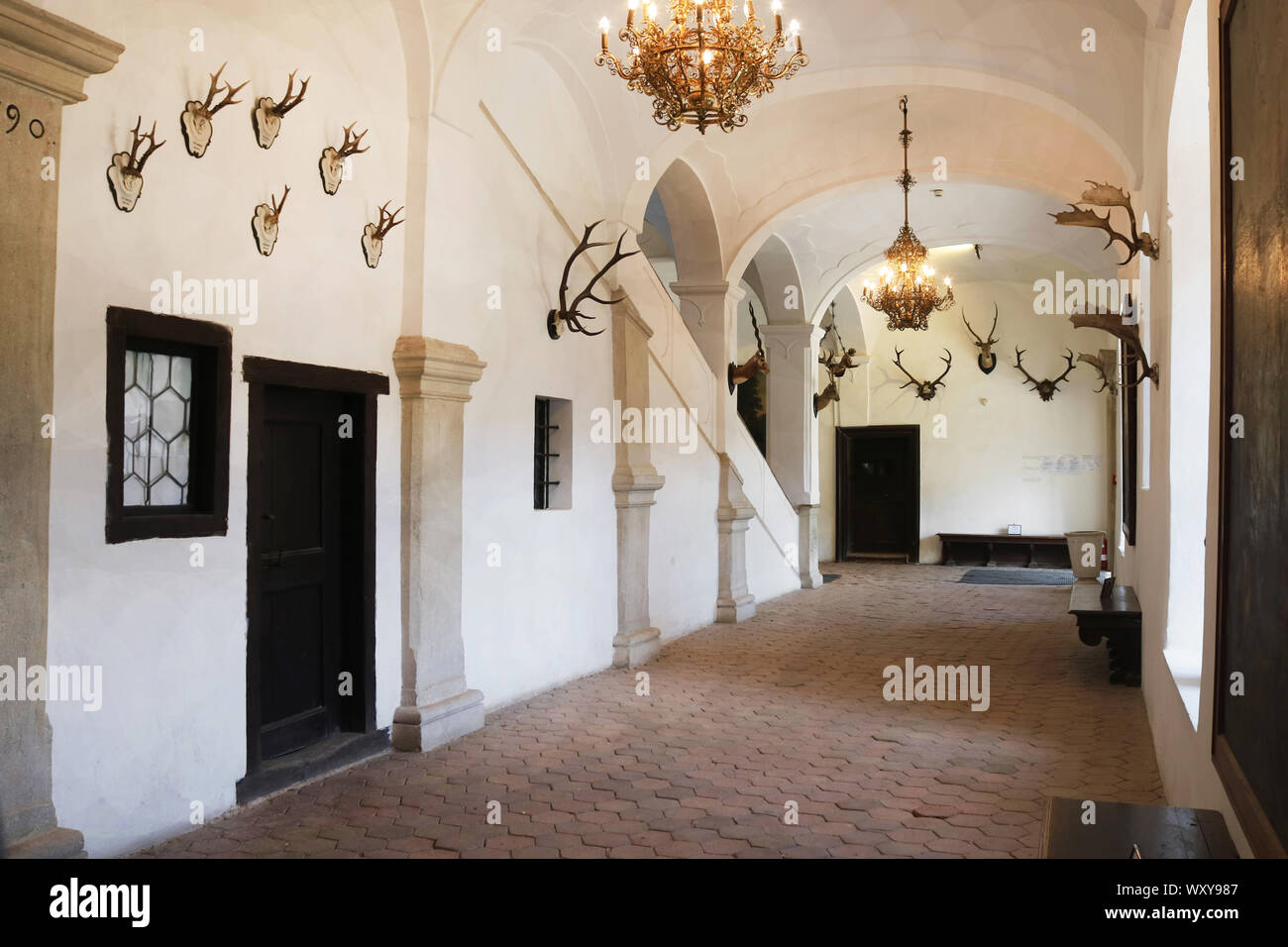 CASTA, SLOVAKIA - AUGUST 31, 2019: Interior of medieval Cerveny Kamen ...