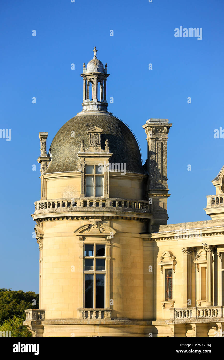 Classic Chateau de Chantilly on its lake outside Paris, France Stock ...