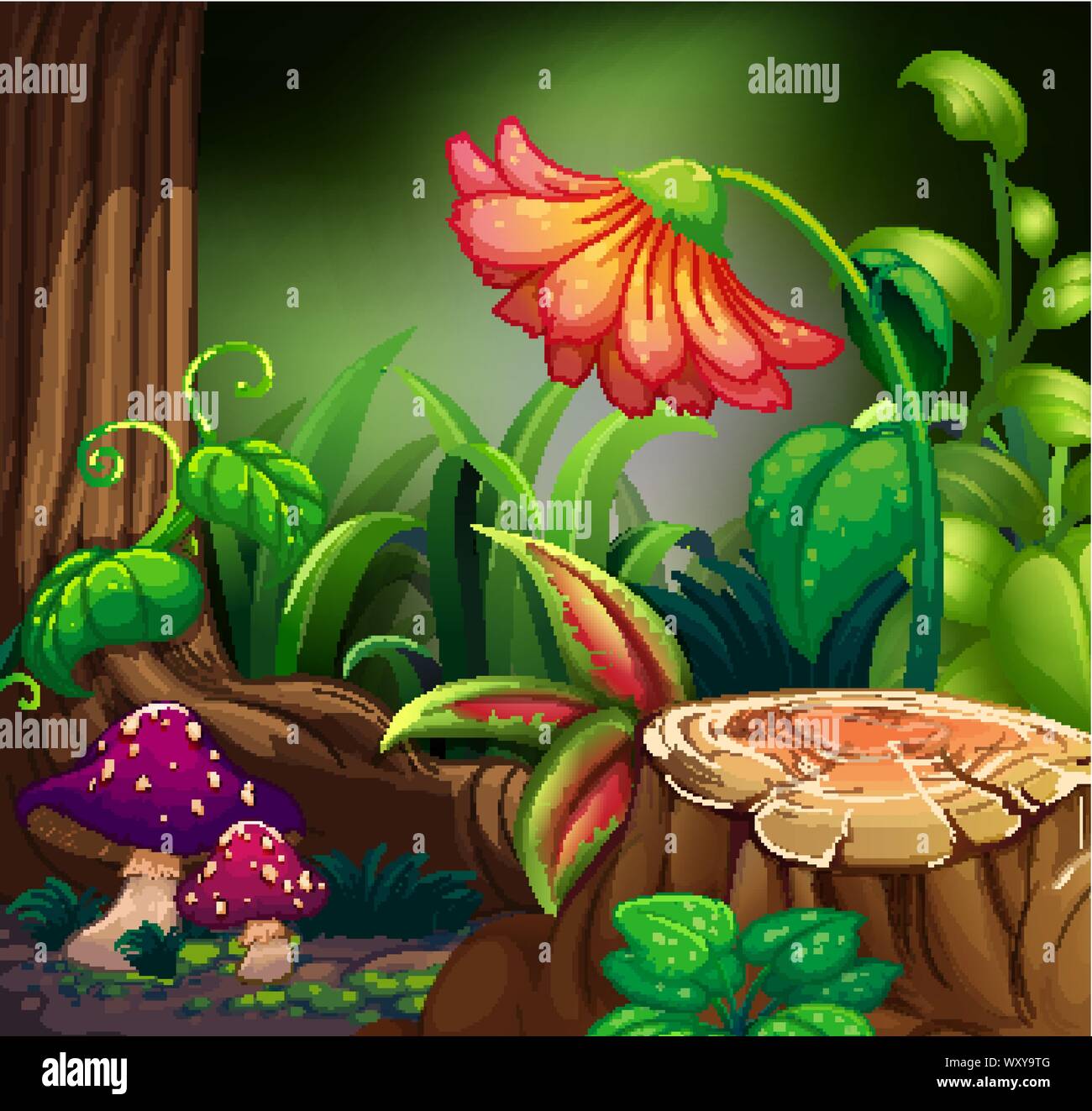 Nature scene with flower in dark forest illustration Stock Vector Image ...