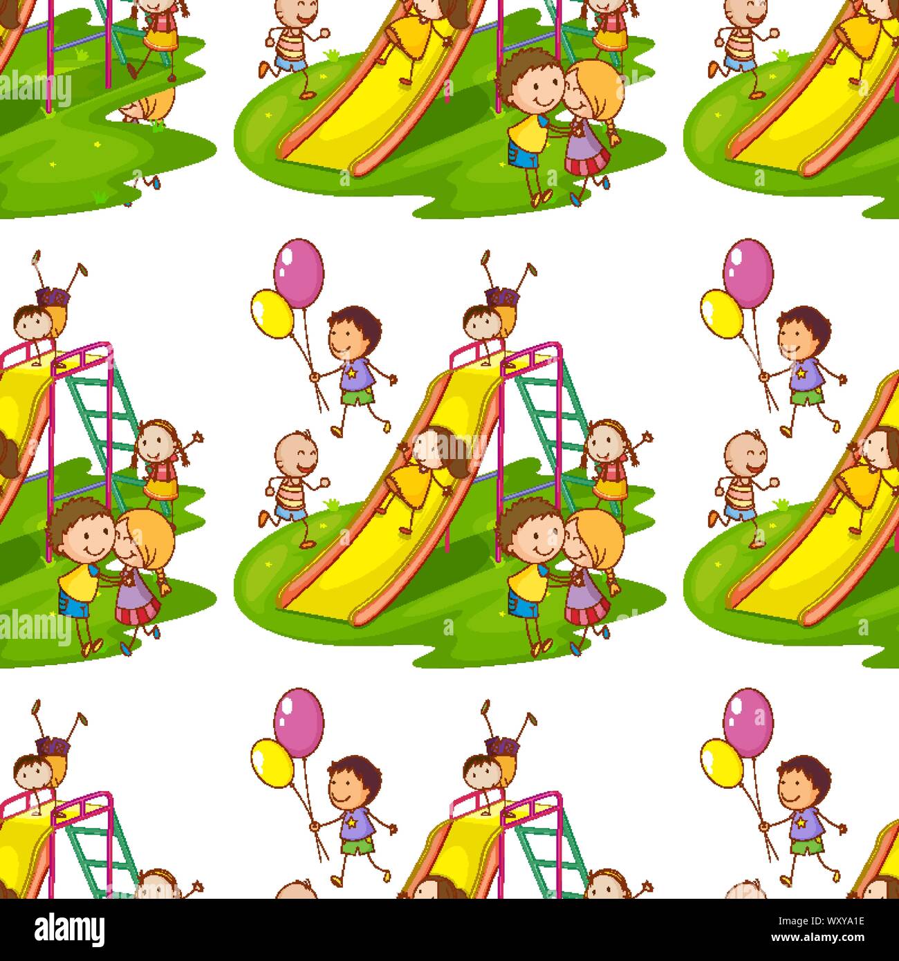 Seamless pattern tile cartoon with kids playing illustration Stock ...