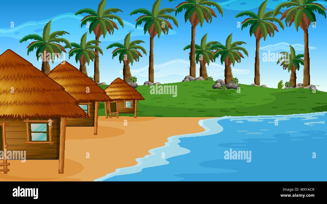 Empty nature beach ocean coastal landscape illustration Stock Vector ...