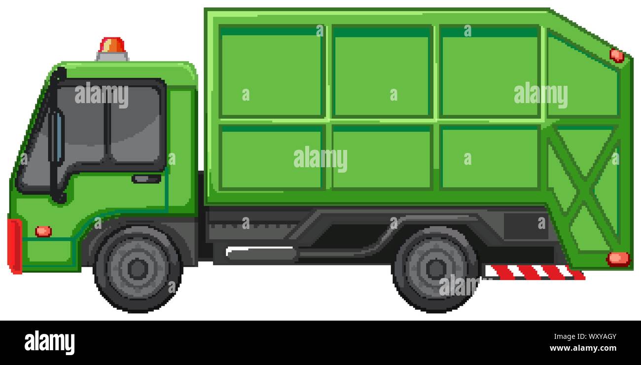 Garbage truck in green color illustration Stock Vector Image & Art - Alamy