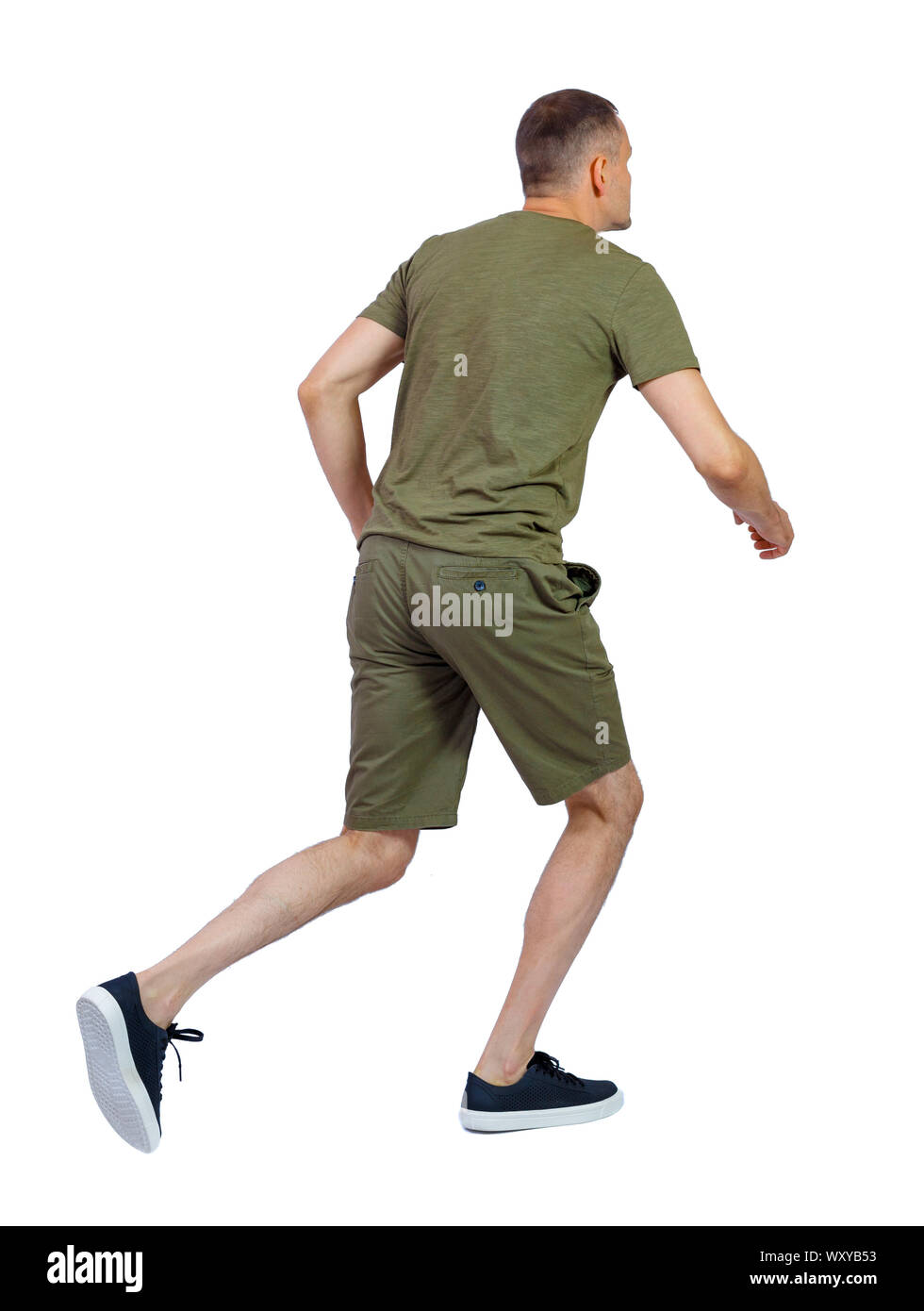 back view of running man in shorts. backside view of person. Rear view ...