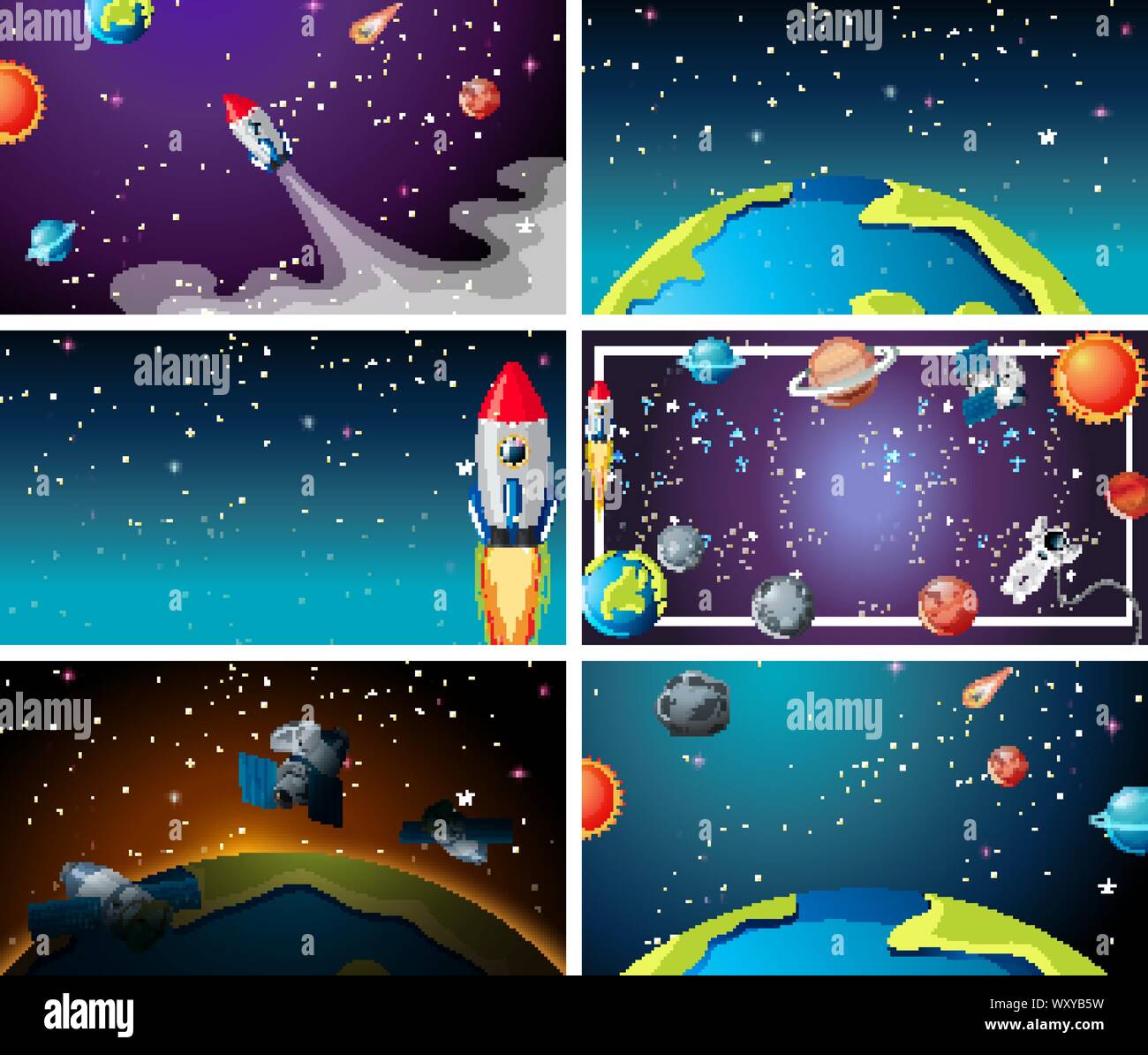 Set of outer space scenes illustration Stock Vector Image & Art - Alamy