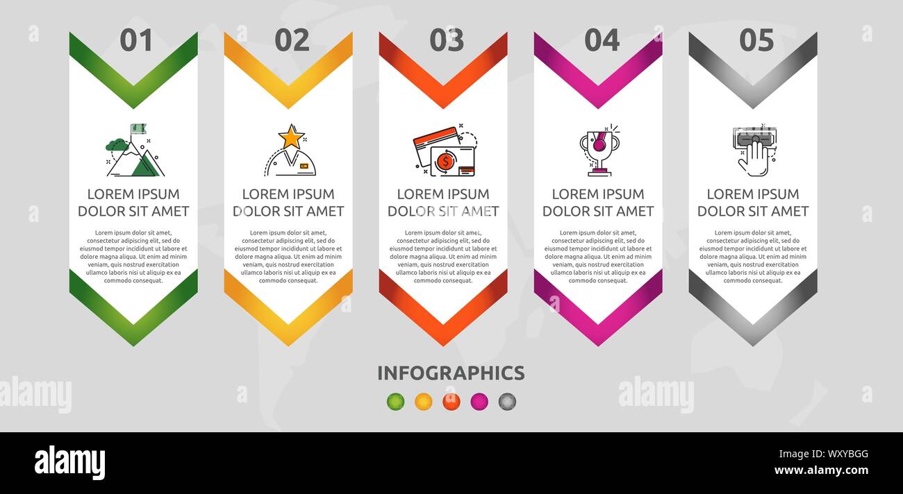 Vector modern 3D infographic template arrow for five diagrams, graph ...