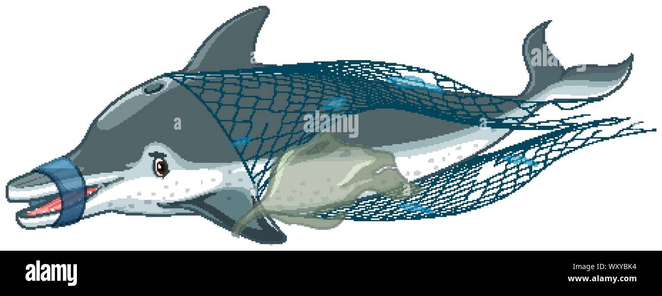 Dolphin covered with net and plastic bags illustration Stock Vector ...