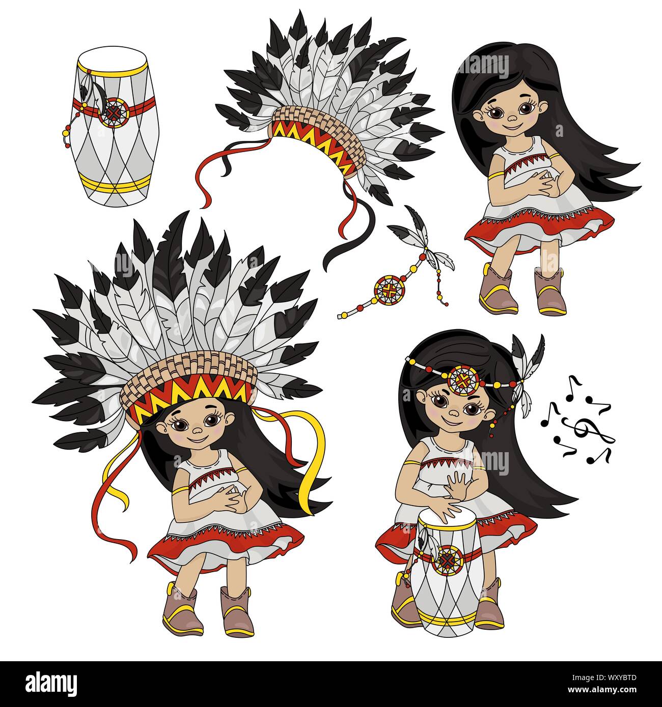 POCAHONTAS SET Indians Princess American Native World Attributes Vector ...