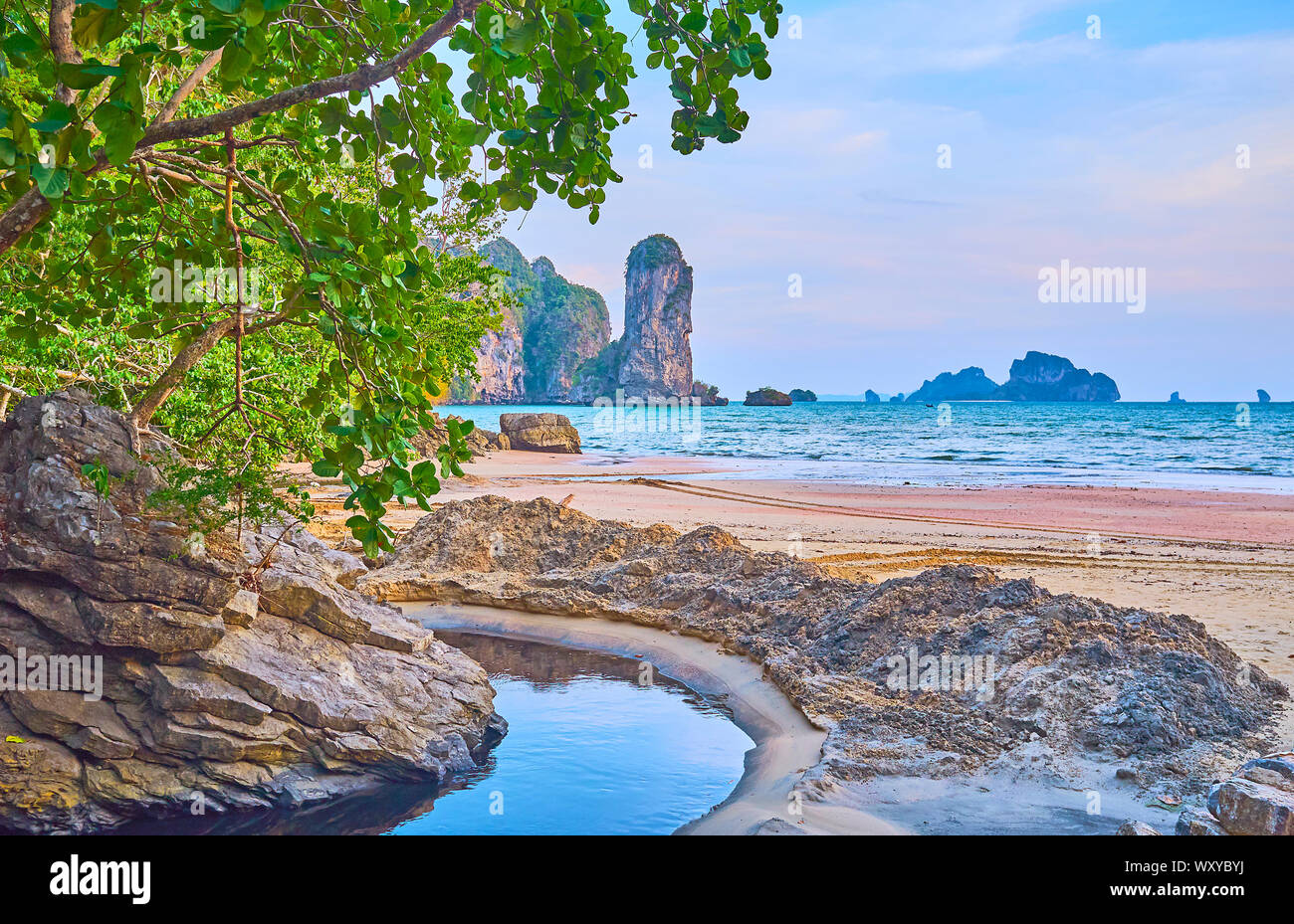 The stunning landscape from the Tonsai Bay coast with a view on narrow ...