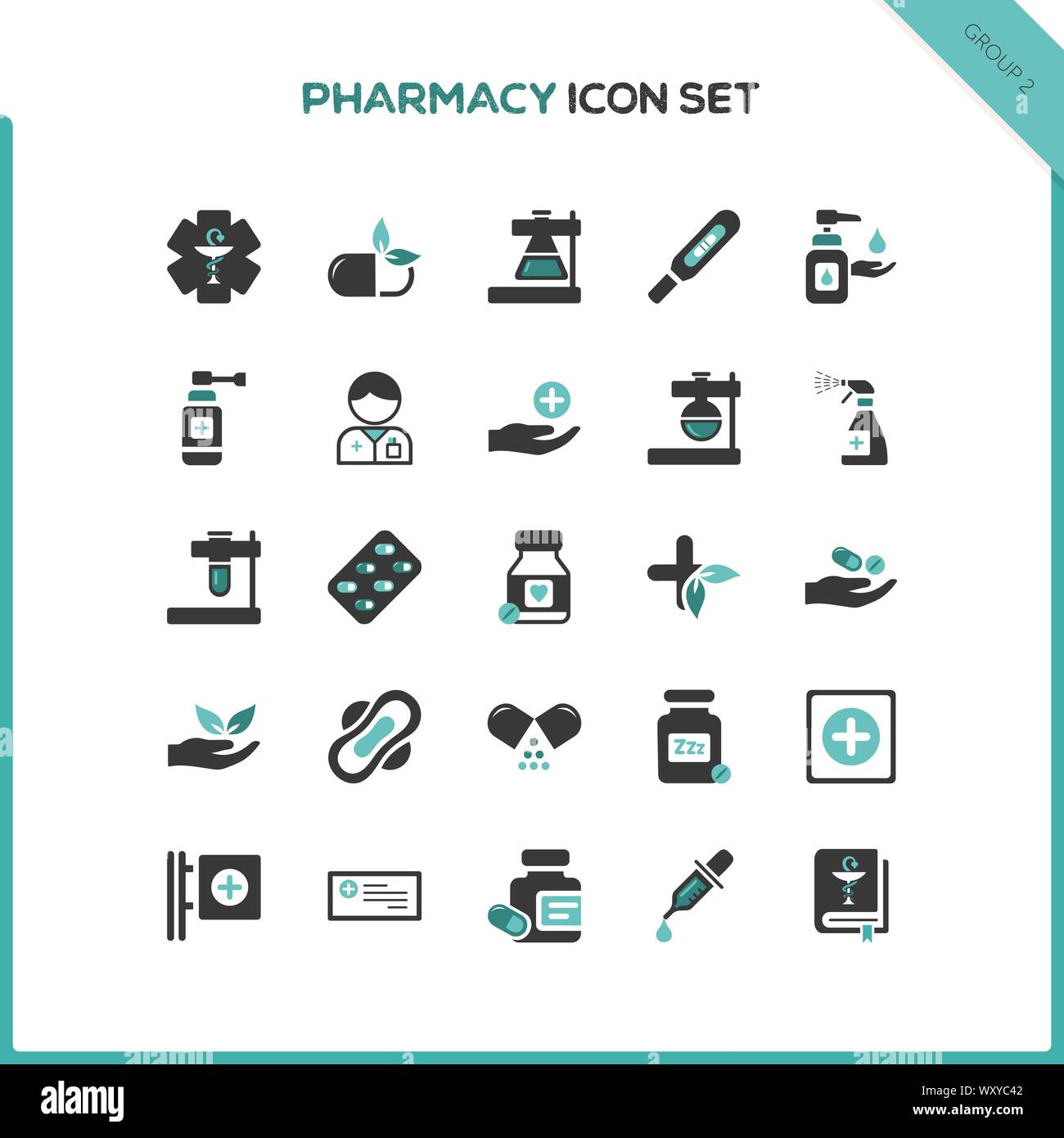 Flat pharmacy and healthcare color icon set. Second group. Isolated ...