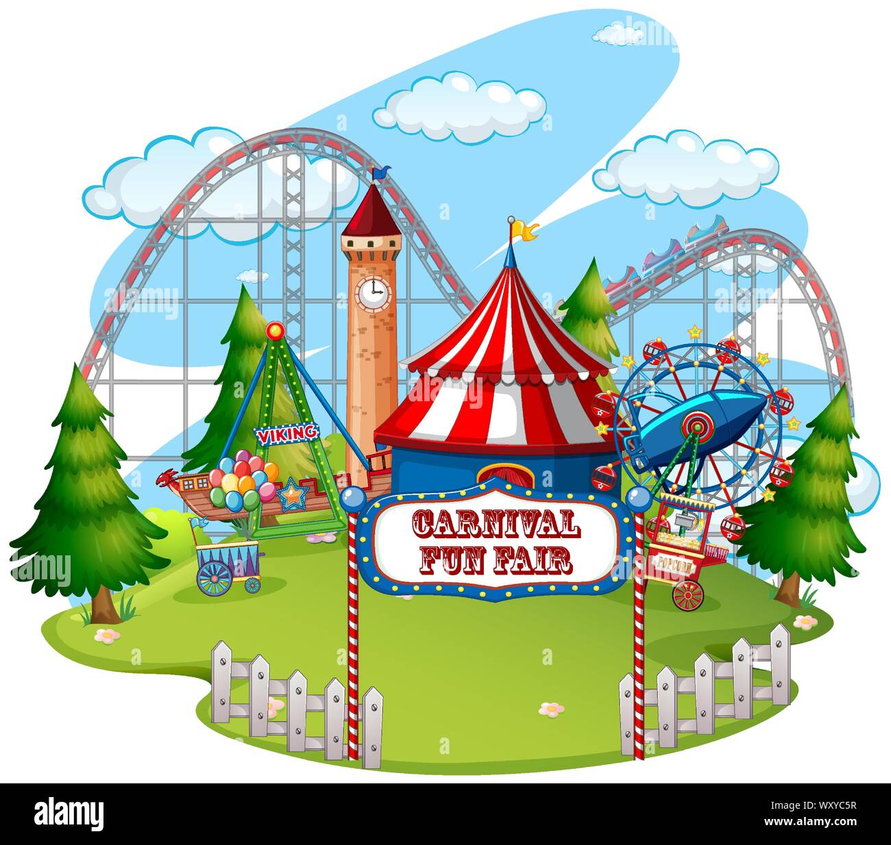 Fun fair theme park on isolated background illustration Stock Vector ...