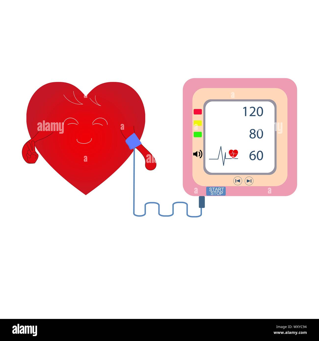 Heart cartoon with Digital device Medical equipment for measuring ...