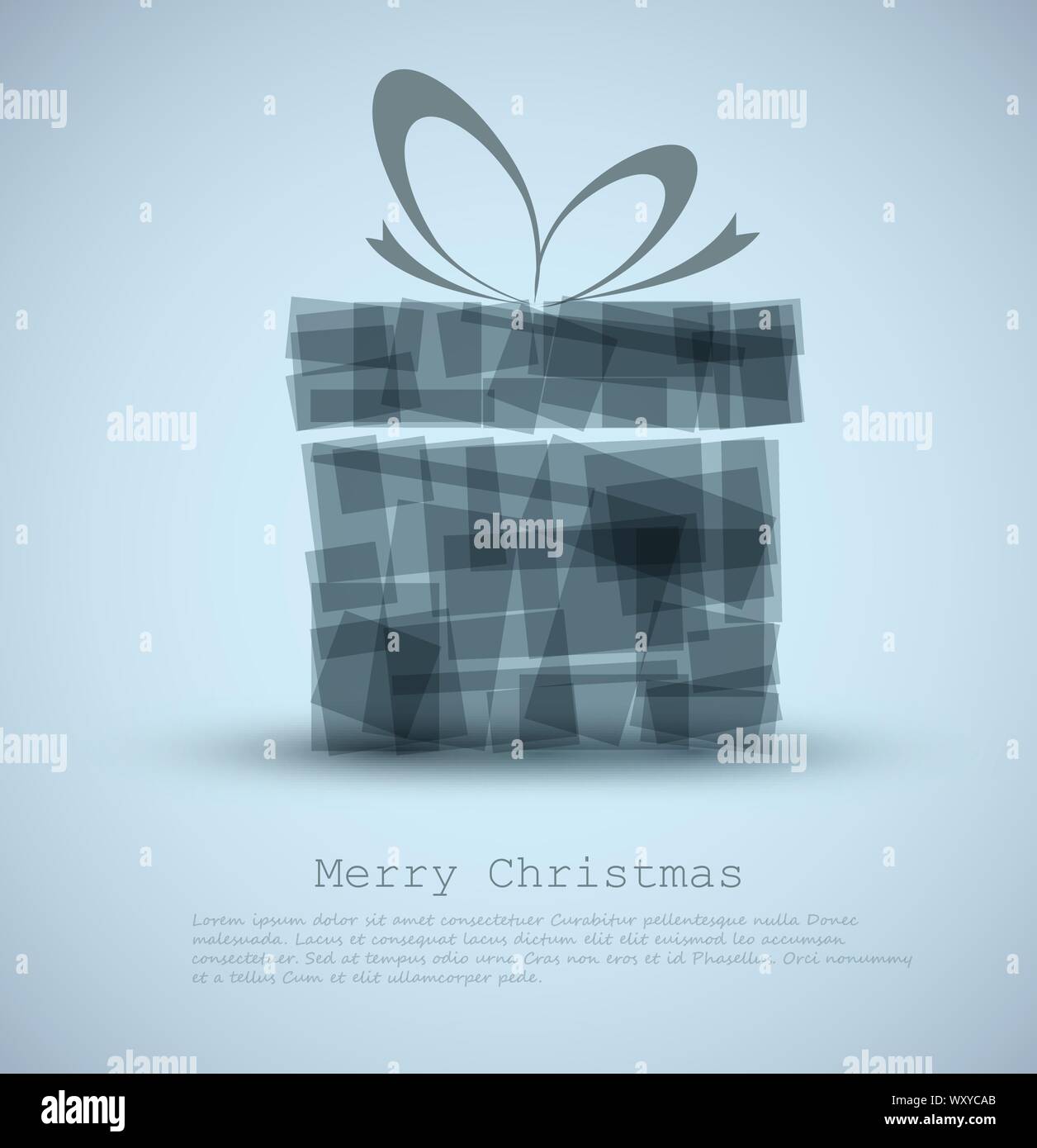 Simple blue Christmas card with a gift made from rectangles Stock ...