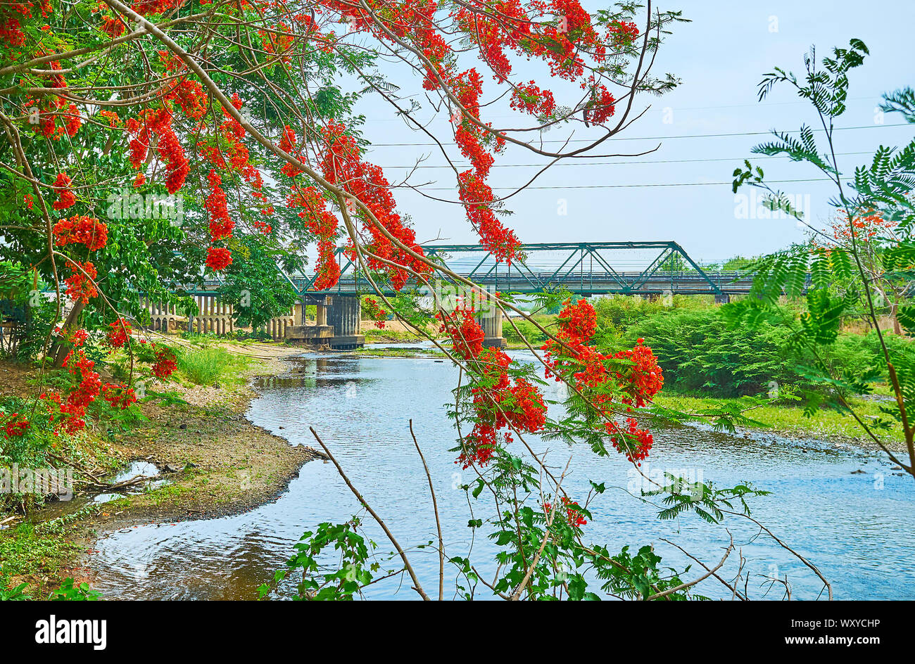 The view on Tha Pai World War II Memorial bridge over the Pai river ...