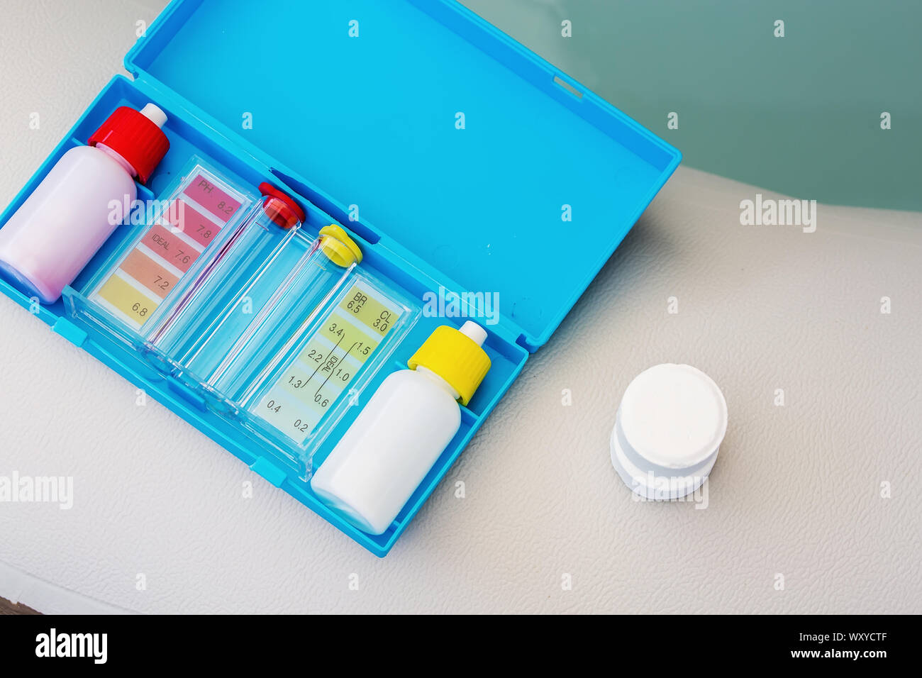 Kit of Ph chlorine and bromide test for water quality test of jacuzzi ...