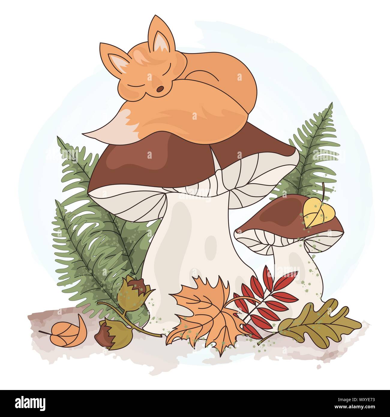 DREAMING FOX Cartoon Forest Sleeping Animal Vector Illustration Set for ...