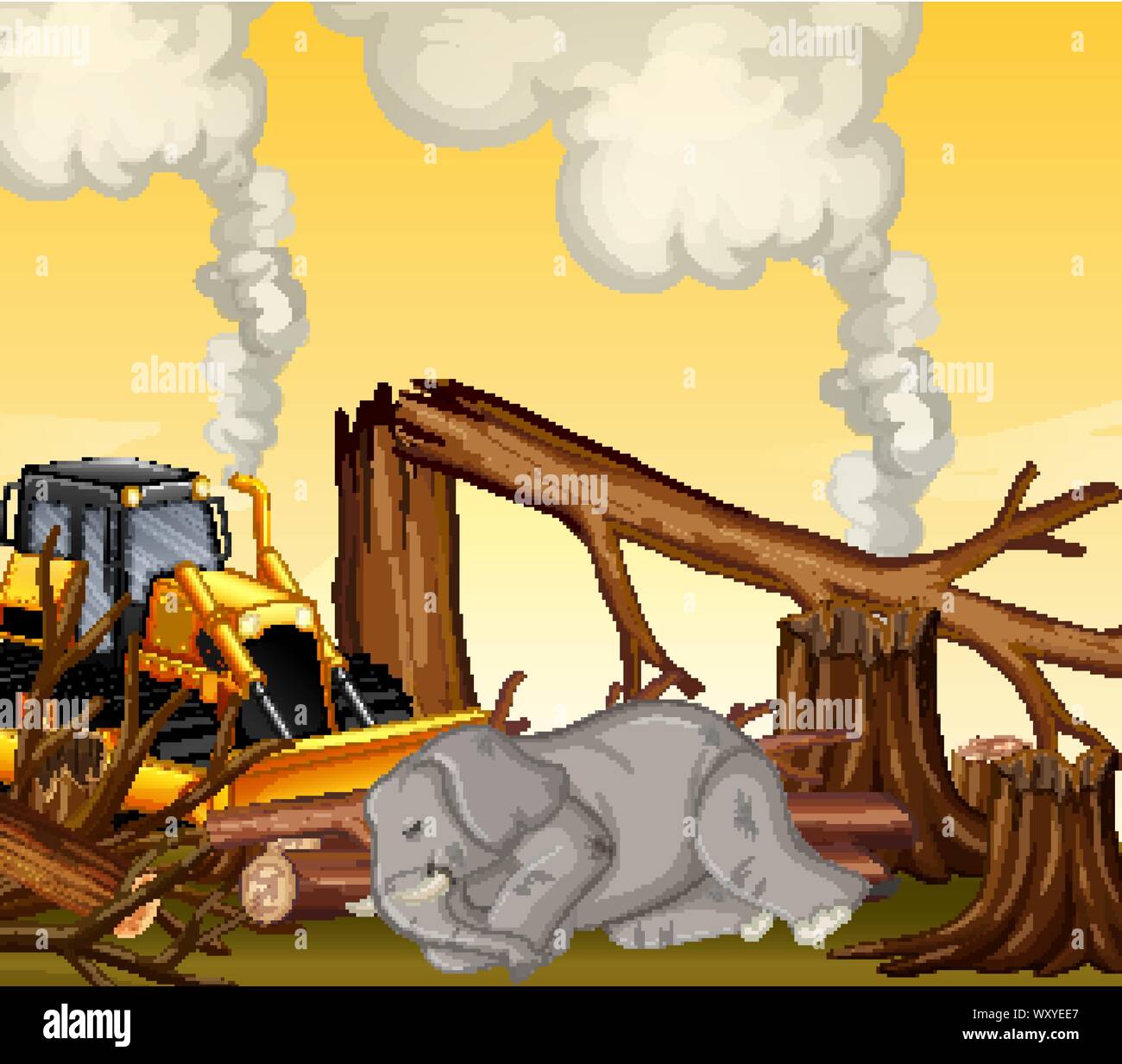 Deforestation scene with elephant dying illustration Stock Vector Image ...