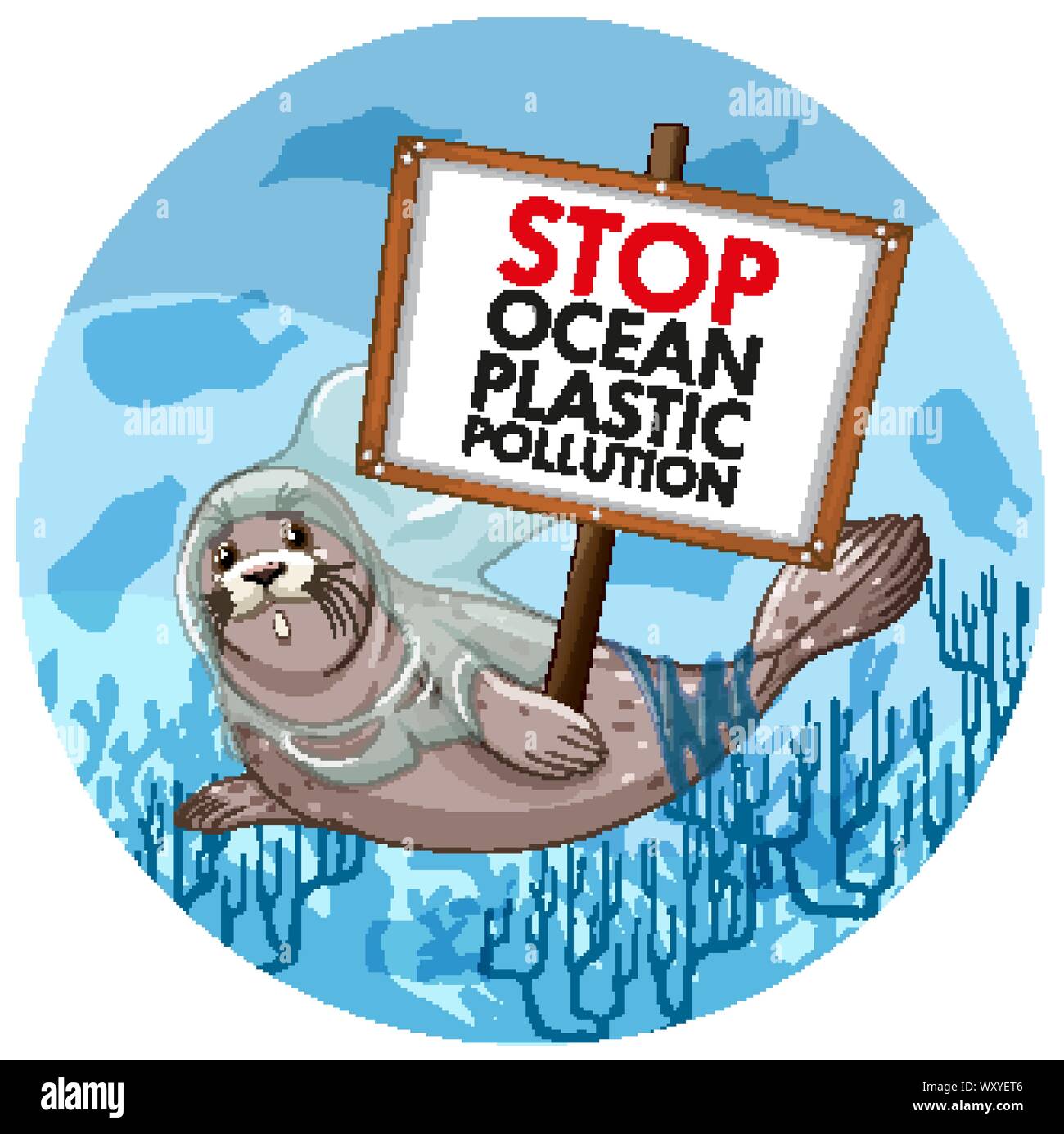 Poster design with seal holding stop plastic pollution illustration ...