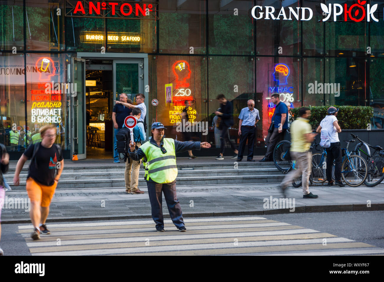 Moscow, Russia - September 12, 2019: Traffic controller at a crossroads ...