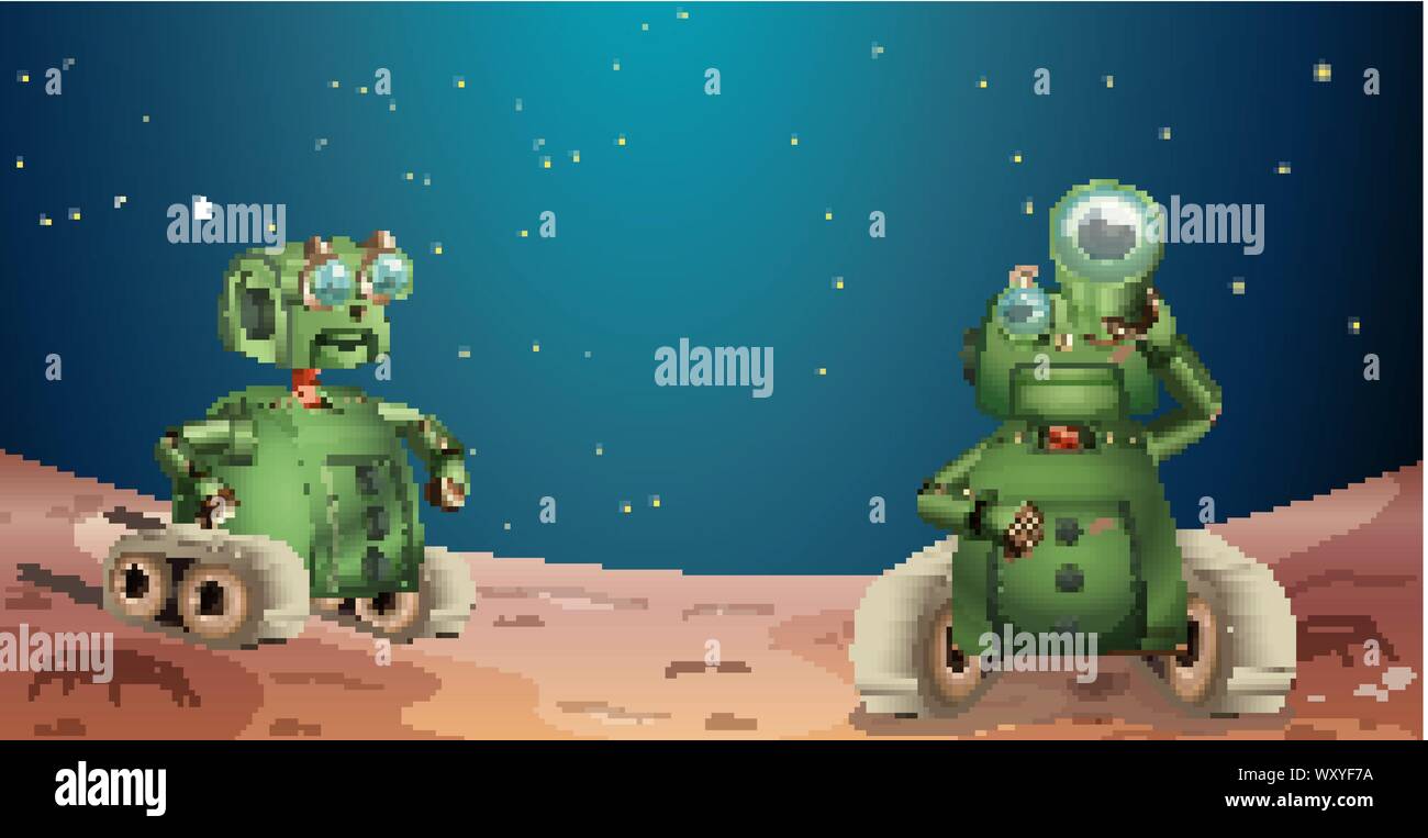 Alien robots on planet illustration Stock Vector Image & Art - Alamy