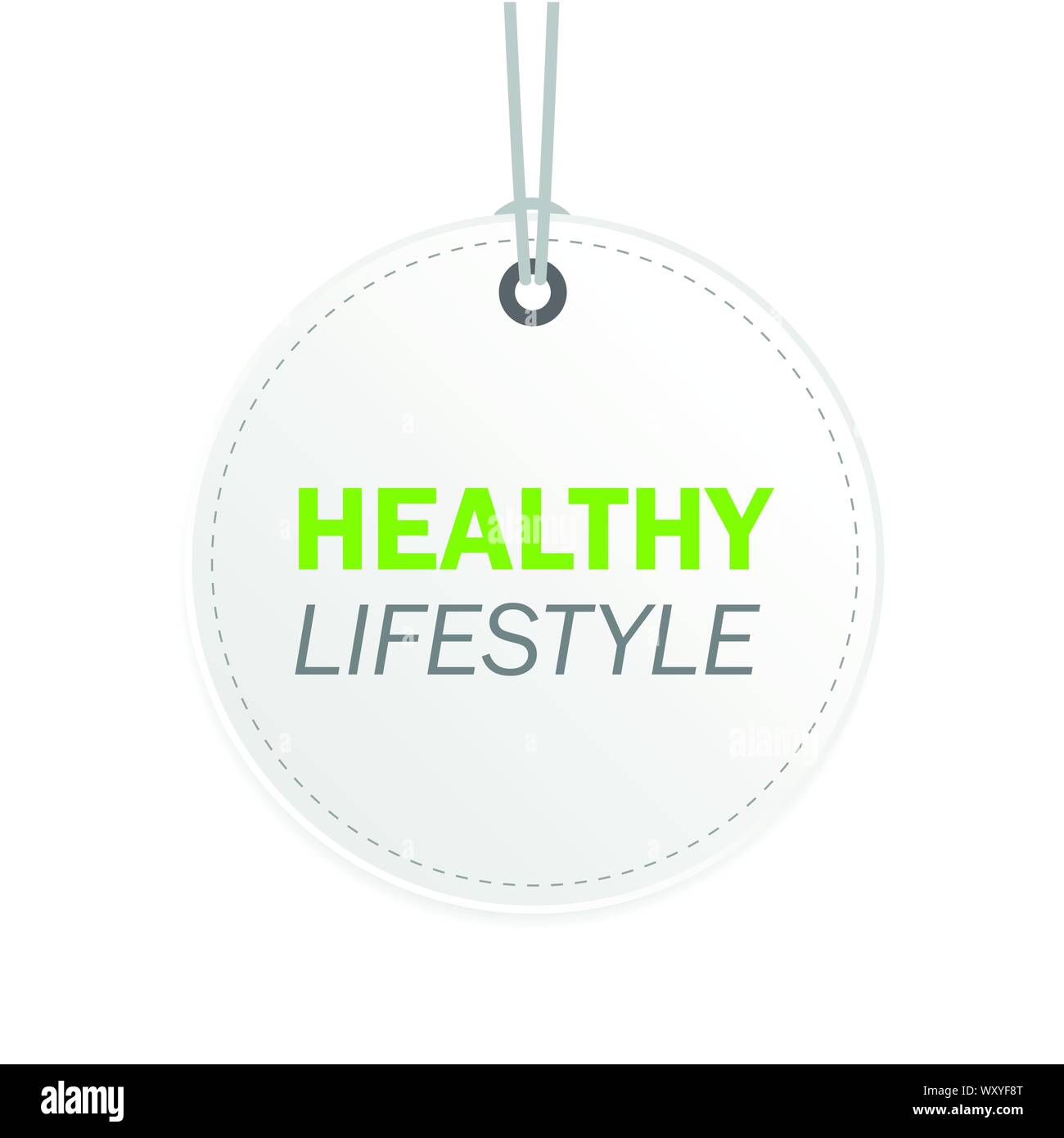 healthy lifestyle typography on a white hanging label vector ...