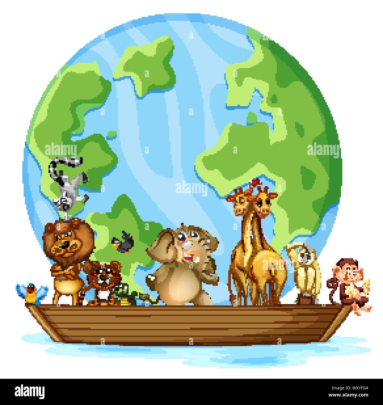 Many animals round the world on white background illustration Stock ...