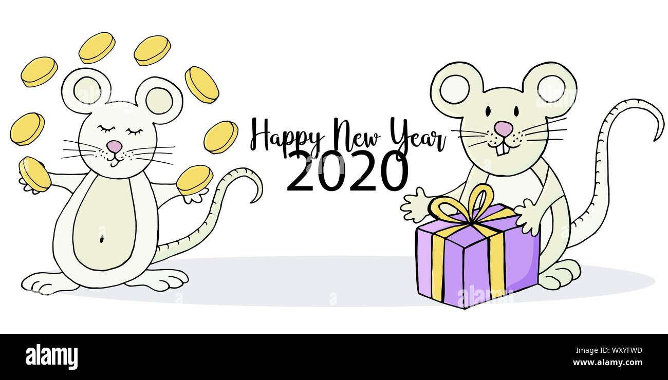 Year of the Rat. 2020 inscription on a white background. Happy New Year ...