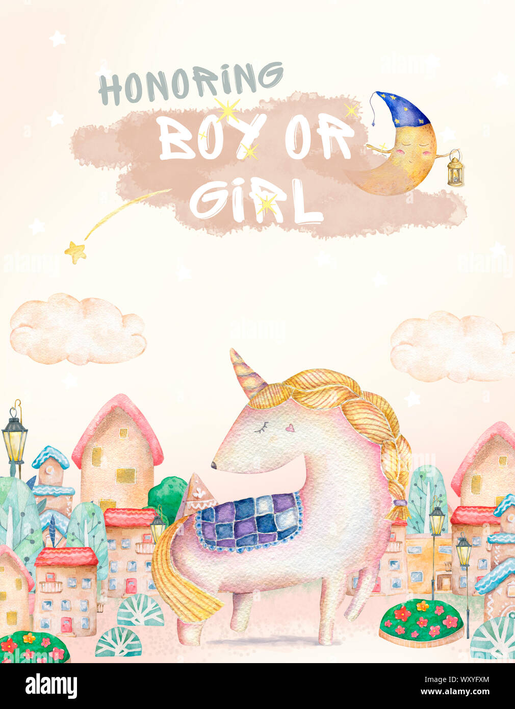 Magical time card set. Card, poster for printing. Cute watercolor ...