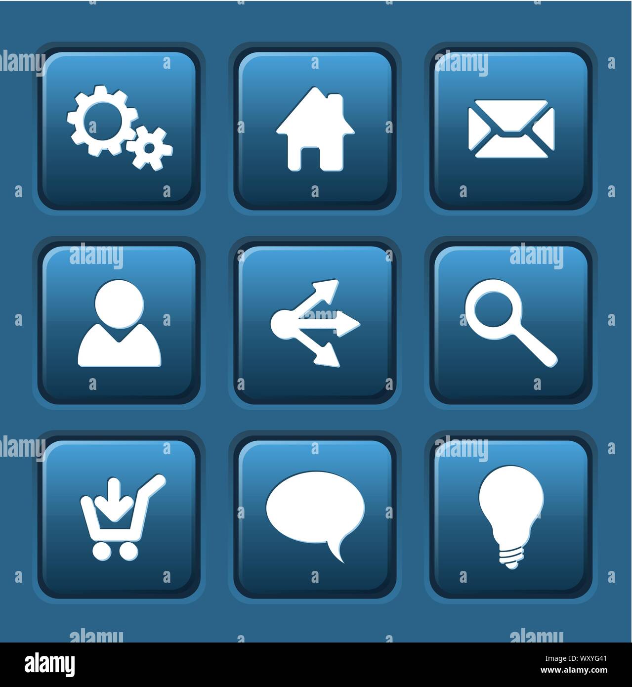 Set of blue vector web square buttons (home, share, users, email Stock ...